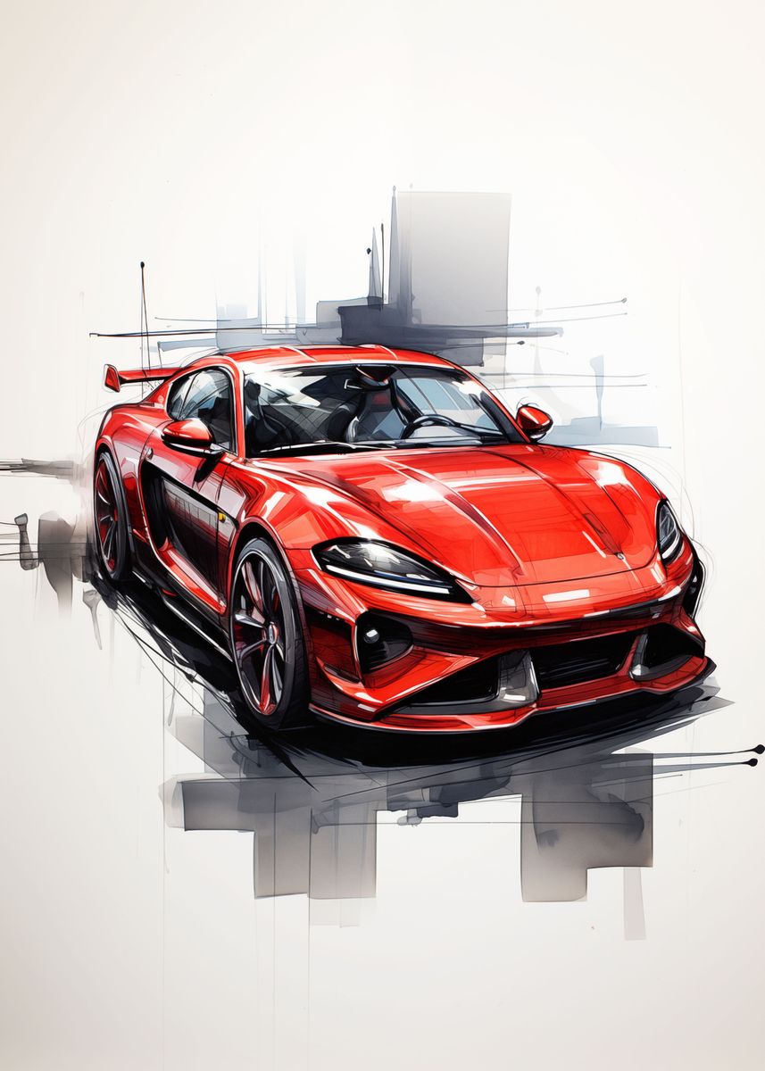 'Electrifying Red Car' Poster, picture, metal print, paint by Mehdi ...