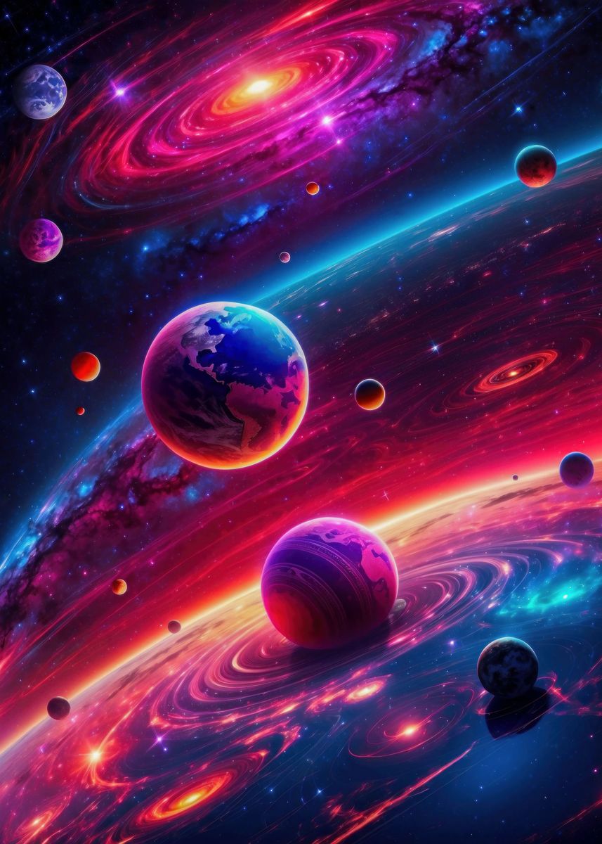 'Neon Space Planets' Poster, picture, metal print, paint by Lootprint ...