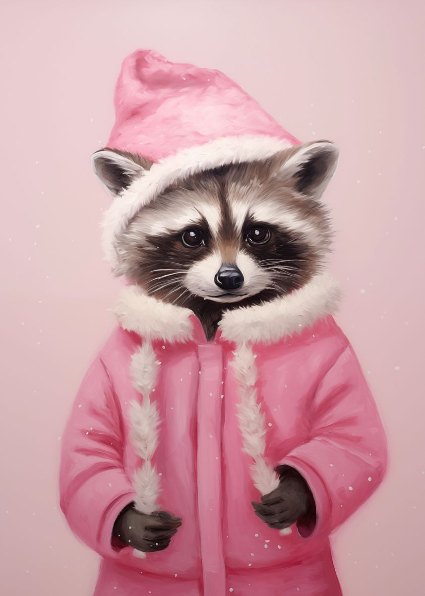 'Pink Raccoon Xmas' Poster, picture, metal print, paint by Alazia ...