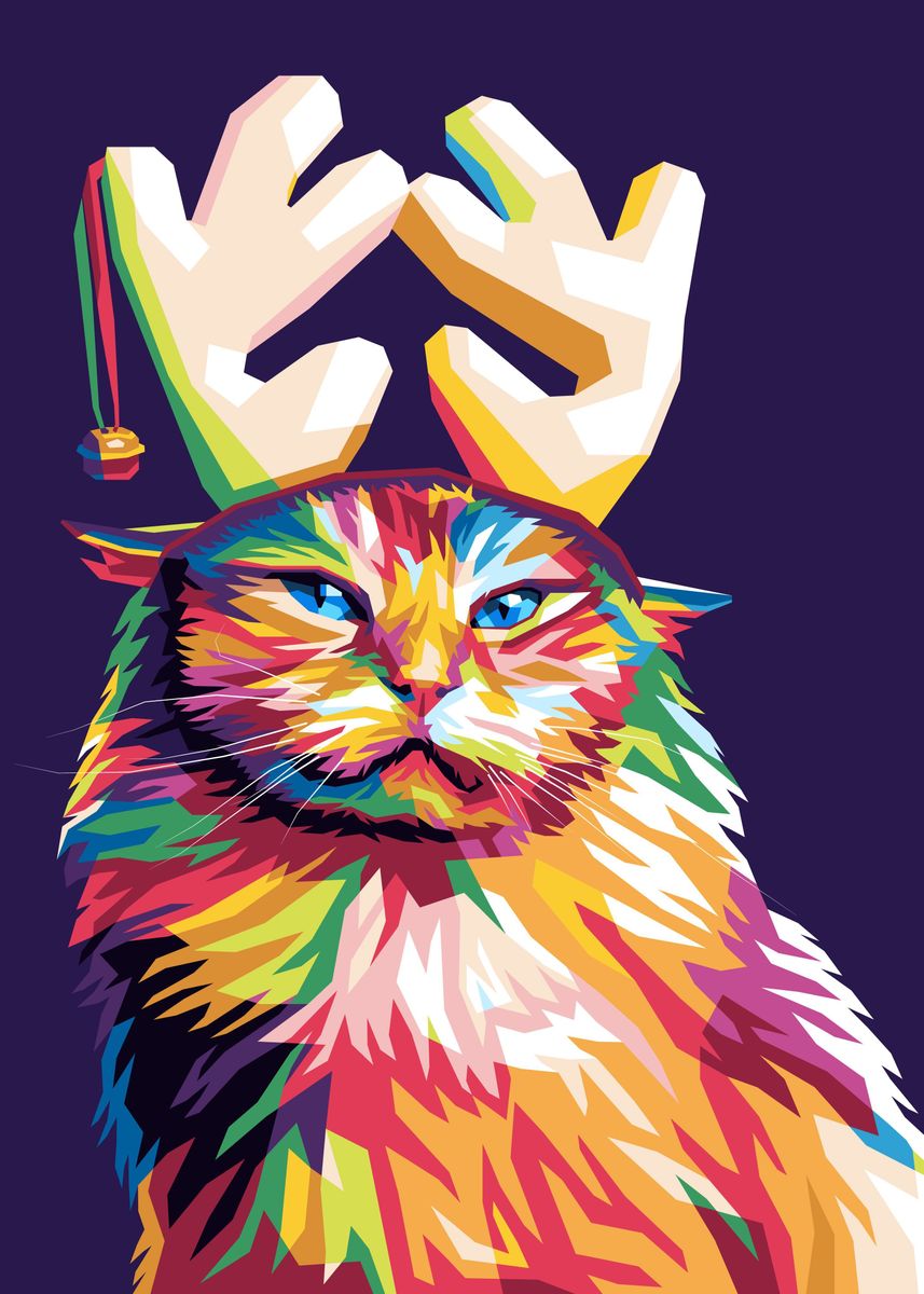 'Cat with Antlers' Poster, picture, metal print, paint by Andi Permana ...
