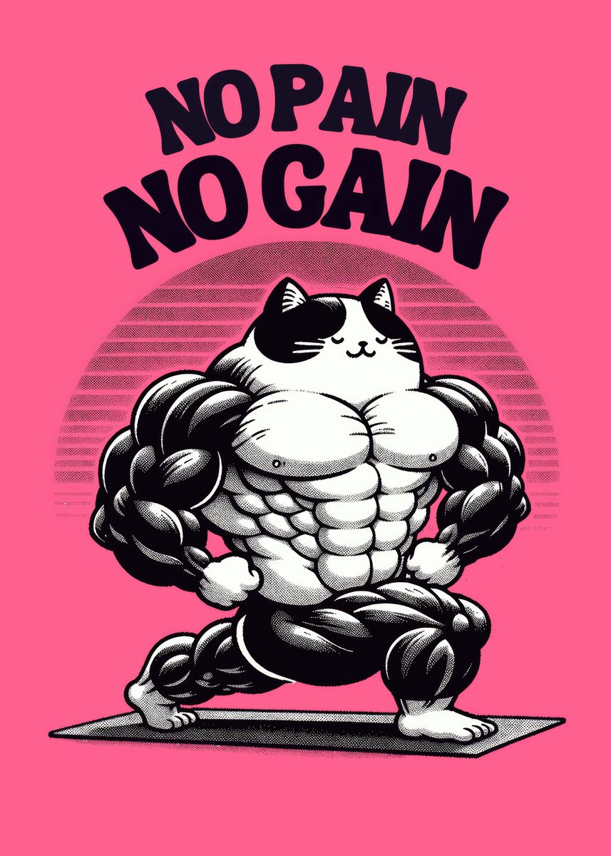 'Motivational fitness cat ' Poster, picture, metal print, paint by Ji ...
