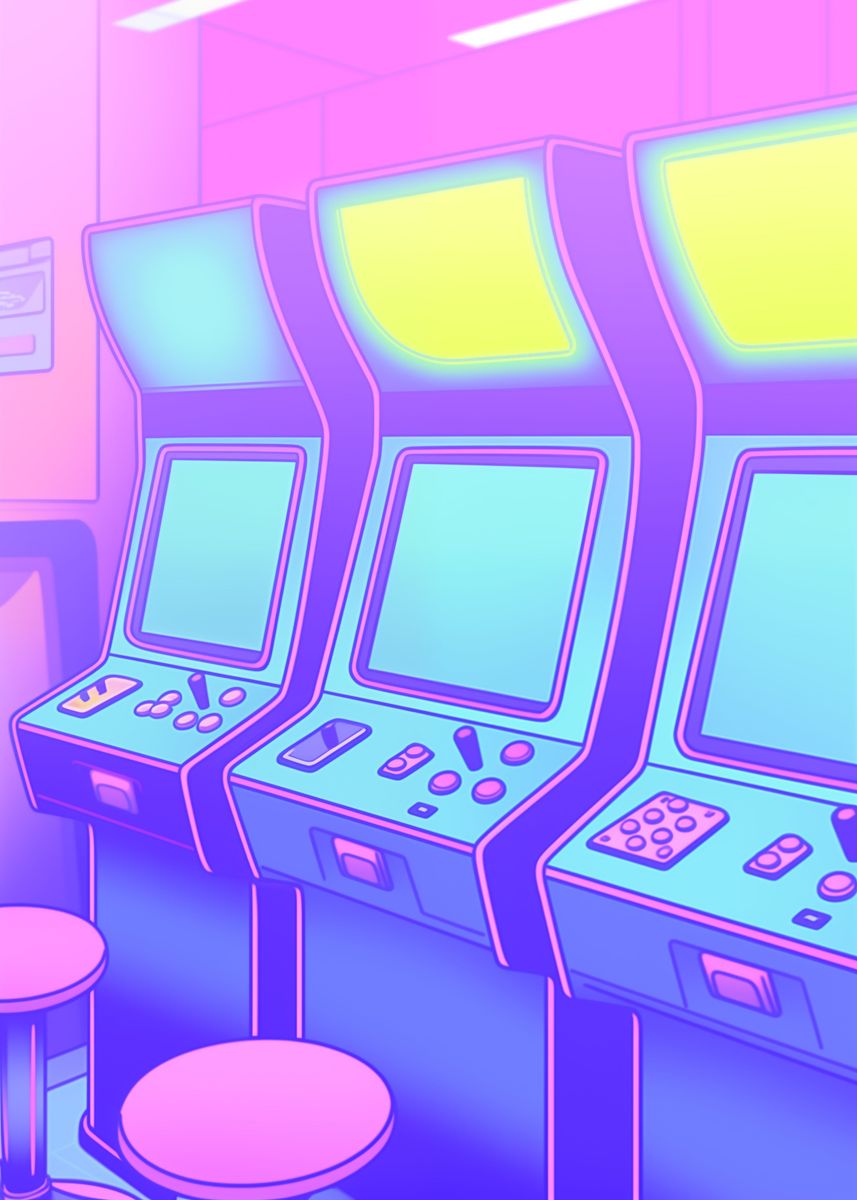 'Retro Neon Arcade Machines' Poster, picture, metal print, paint by ...