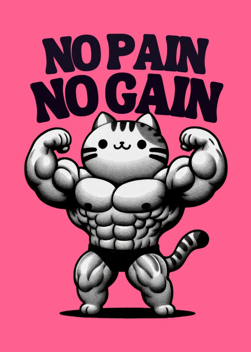 'Bodybuilding poster cat' Poster, picture, metal print, paint by Ji ...
