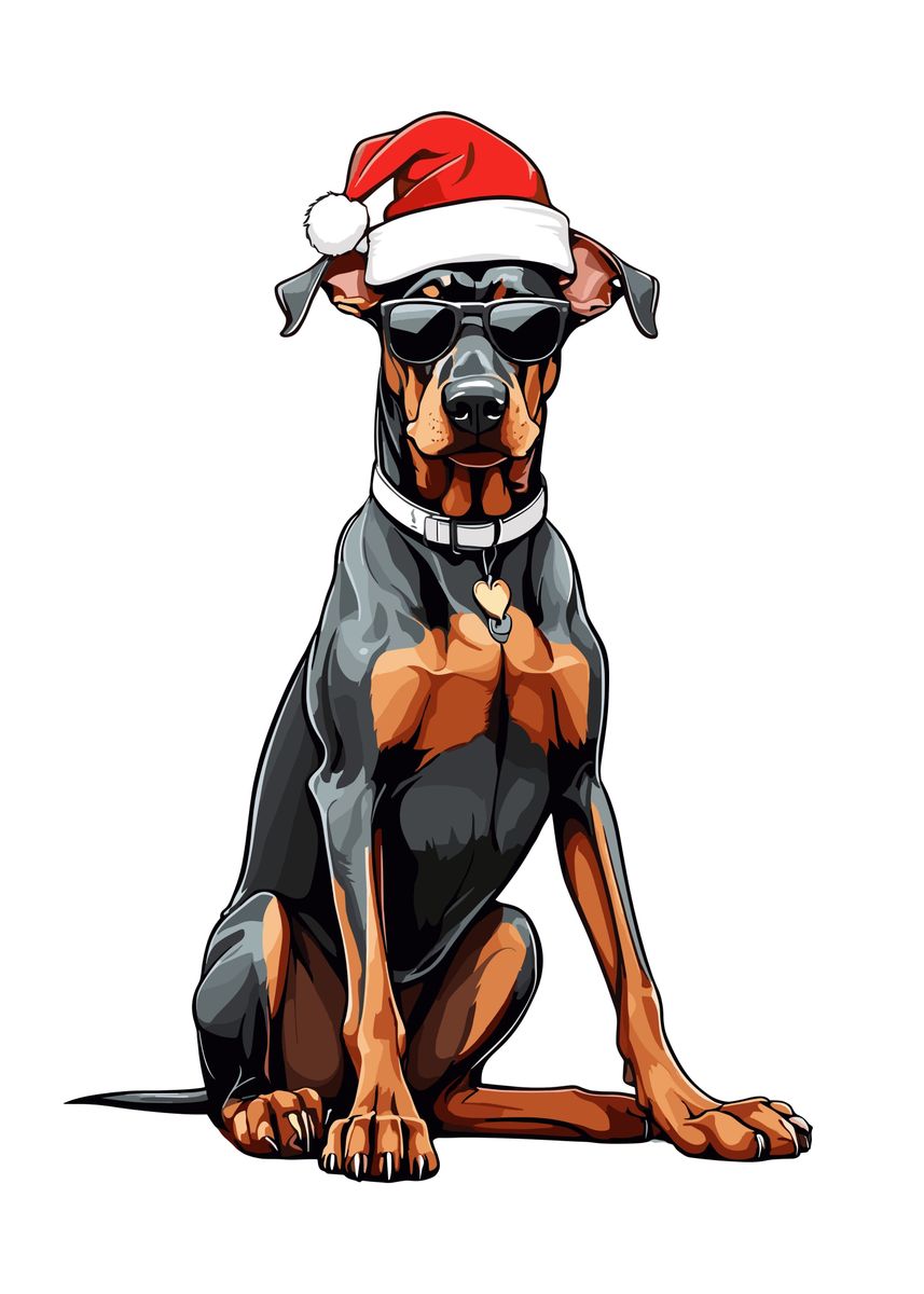 'Christmas Doberman' Poster, picture, metal print, paint by Vicky ...