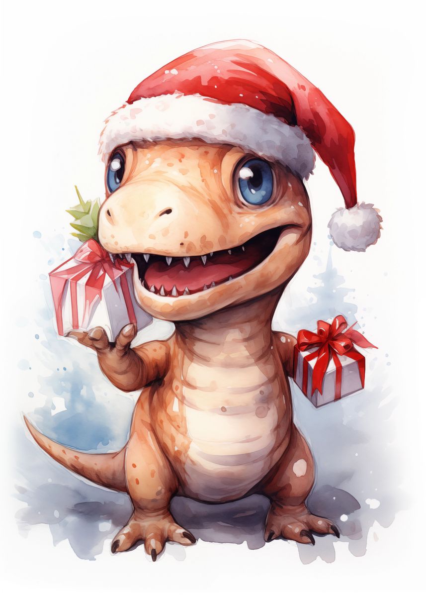 'Merry T Rex Xmas' Poster, picture, metal print, paint by Antonette ...