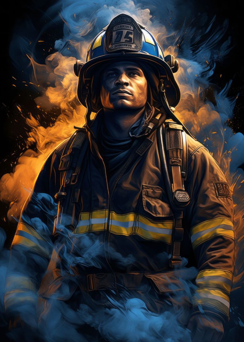 'Firefighter Flame' Poster, picture, metal print, paint by Alisson ...