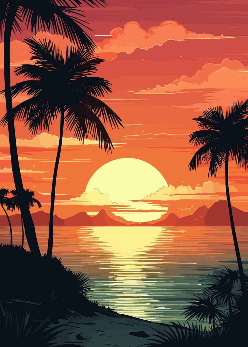 'Vintage Beach Sunset' Poster, picture, metal print, paint by Mesh ...
