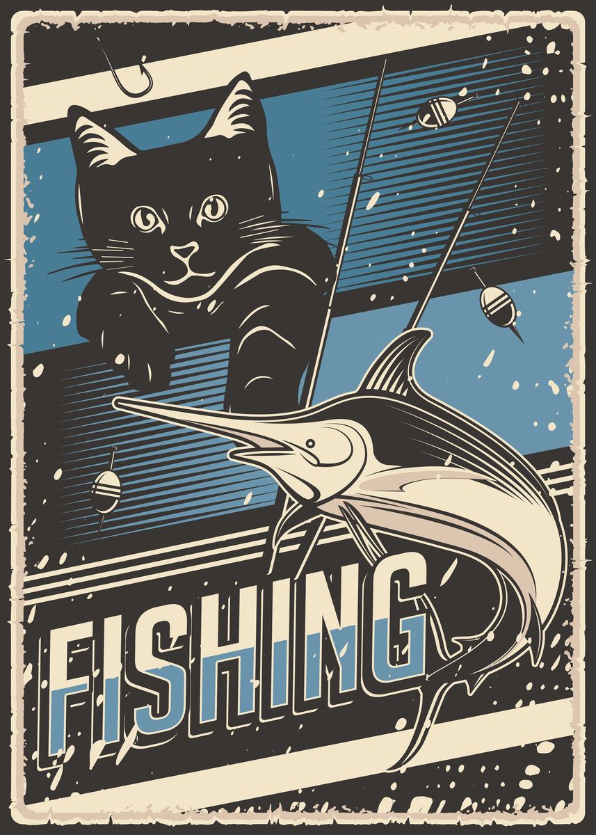'Fishing Marlin Cat' Poster, picture, metal print, paint by XandYart ...
