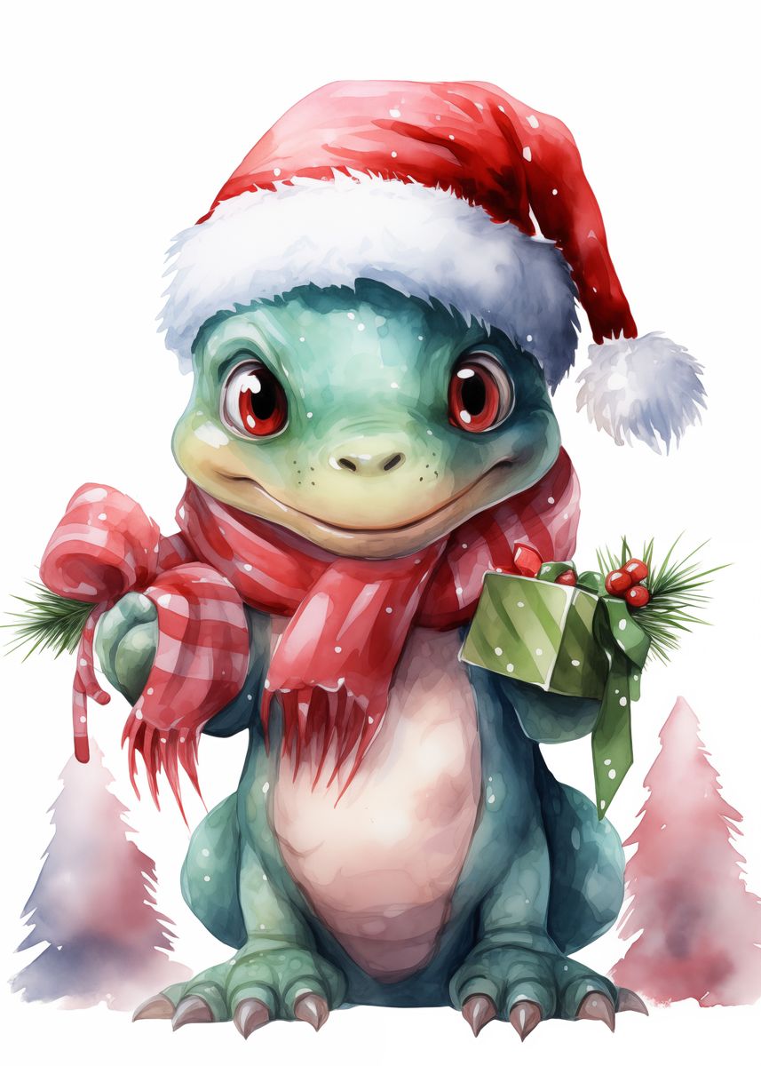 'Merry T Rex Xmas' Poster, picture, metal print, paint by Antonette ...