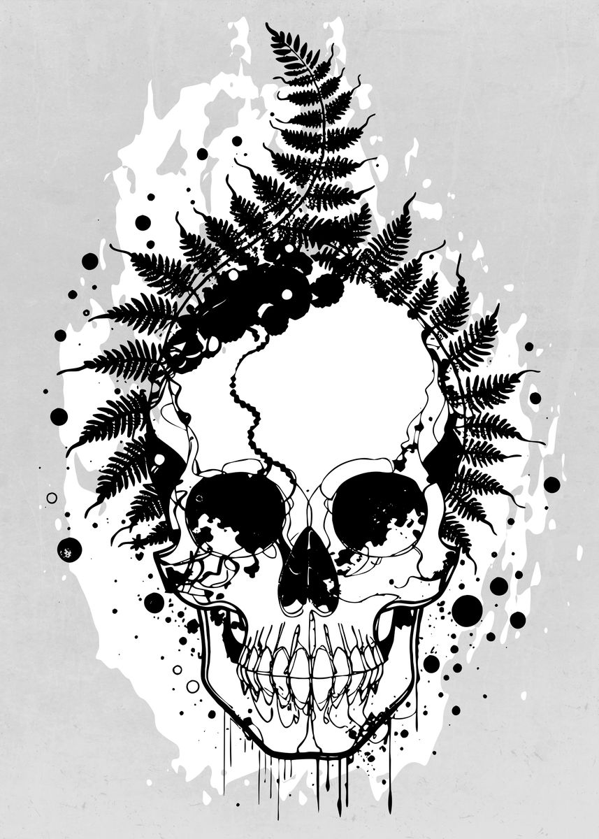 'Psychedelic Ink Fern Skull' Poster, picture, metal print, paint by ...