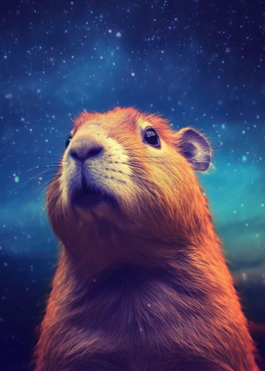 'Capybara Night Galaxy' Poster, picture, metal print, paint by ...