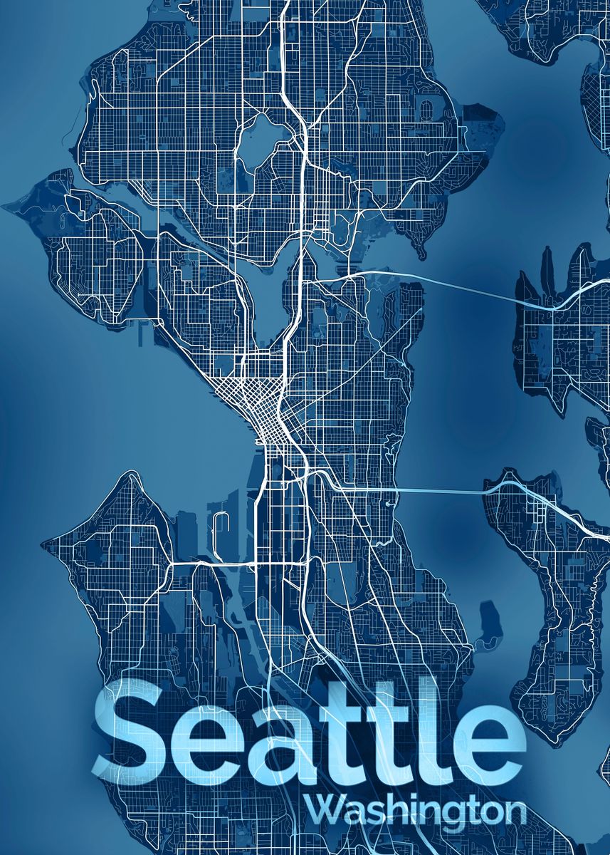 'Seattle City Street Map' Poster, picture, metal print, paint by Scott ...