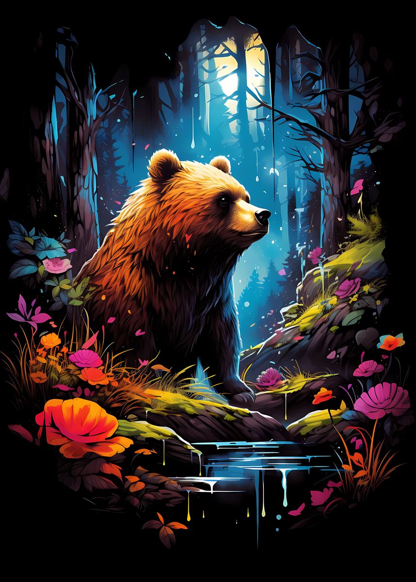 'Magic Bear' Poster, picture, metal print, paint by zakaria Grng | Displate
