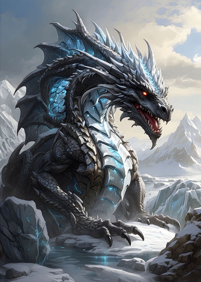 'Ice Dragon' Poster, picture, metal print, paint by SuperFlashCrash | Displate