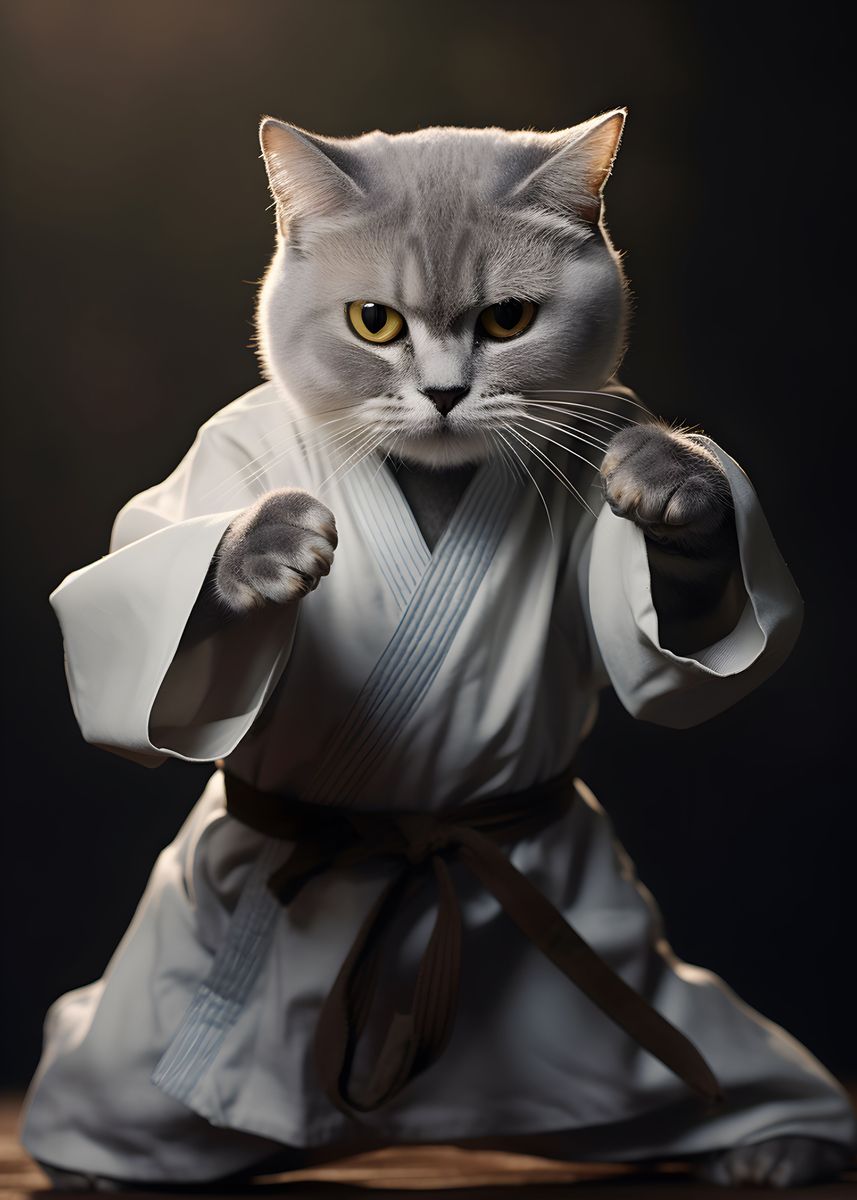 'Karate Cat' Poster, picture, metal print, paint by Lucky Star | Displate