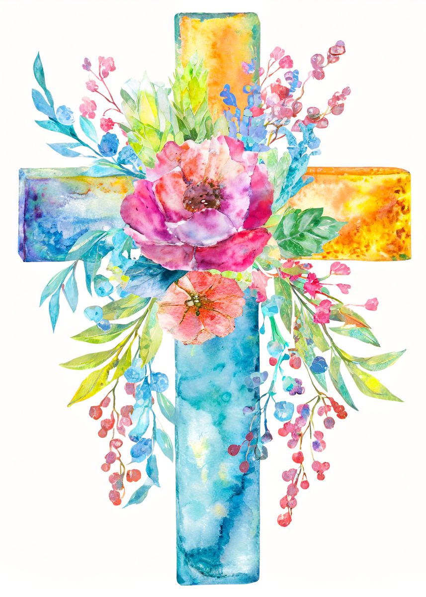 'Flower Cross vs8' Poster, picture, metal print, paint by Breann Sullivan | Displate