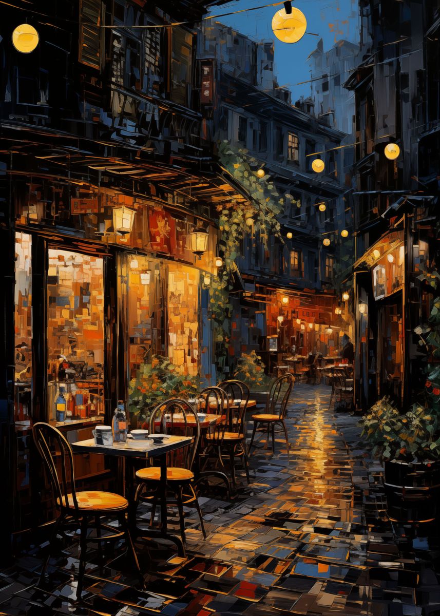 'Paris Streets at night' Poster, picture, metal print, paint by ...