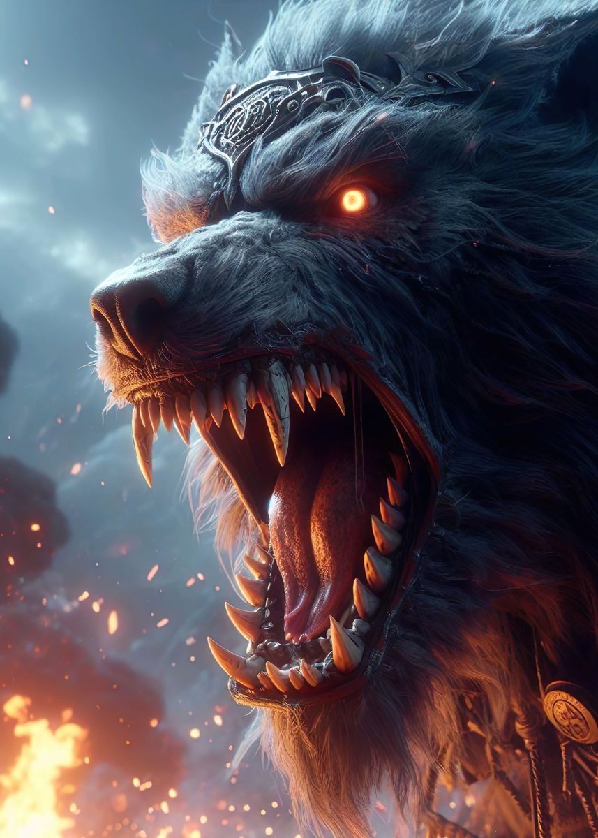 'Fire Fenrir' Poster, picture, metal print, paint by Ancjo | Displate
