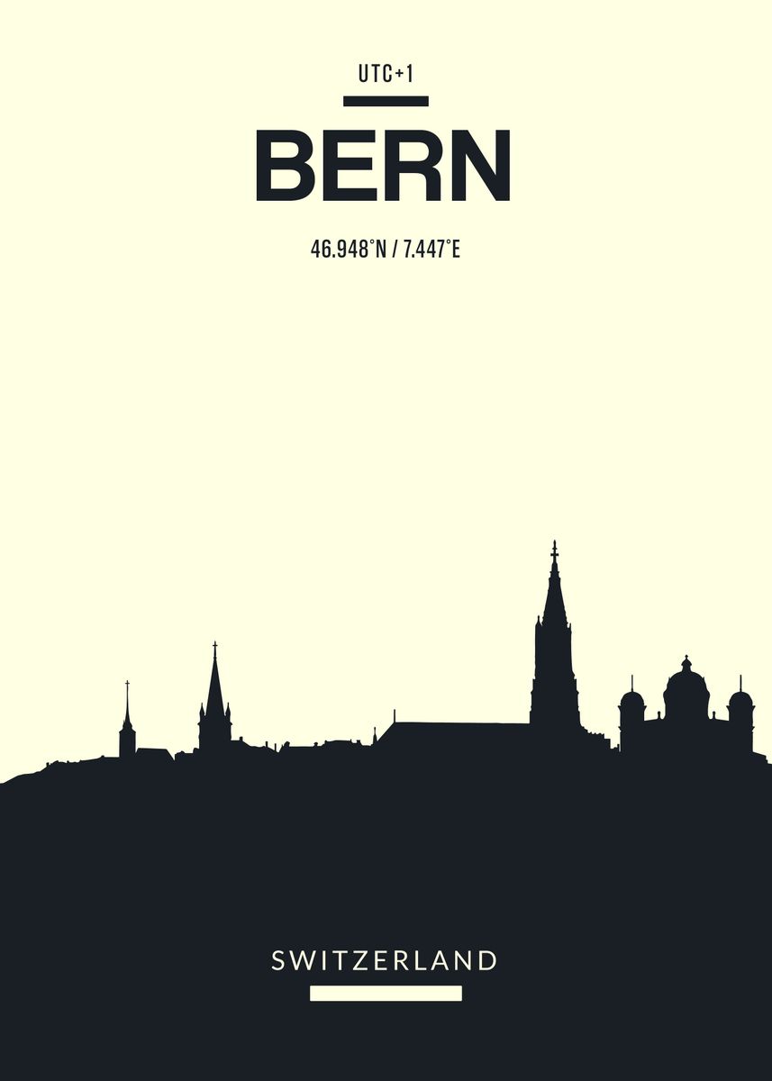 'Bern Switzerland Skyline' Poster, picture, metal print, paint by Zero ...