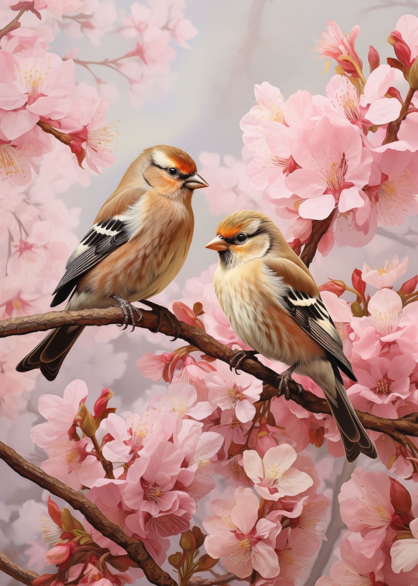 'Goldfinch Bird Couple Art' Poster, picture, metal print, paint by ...