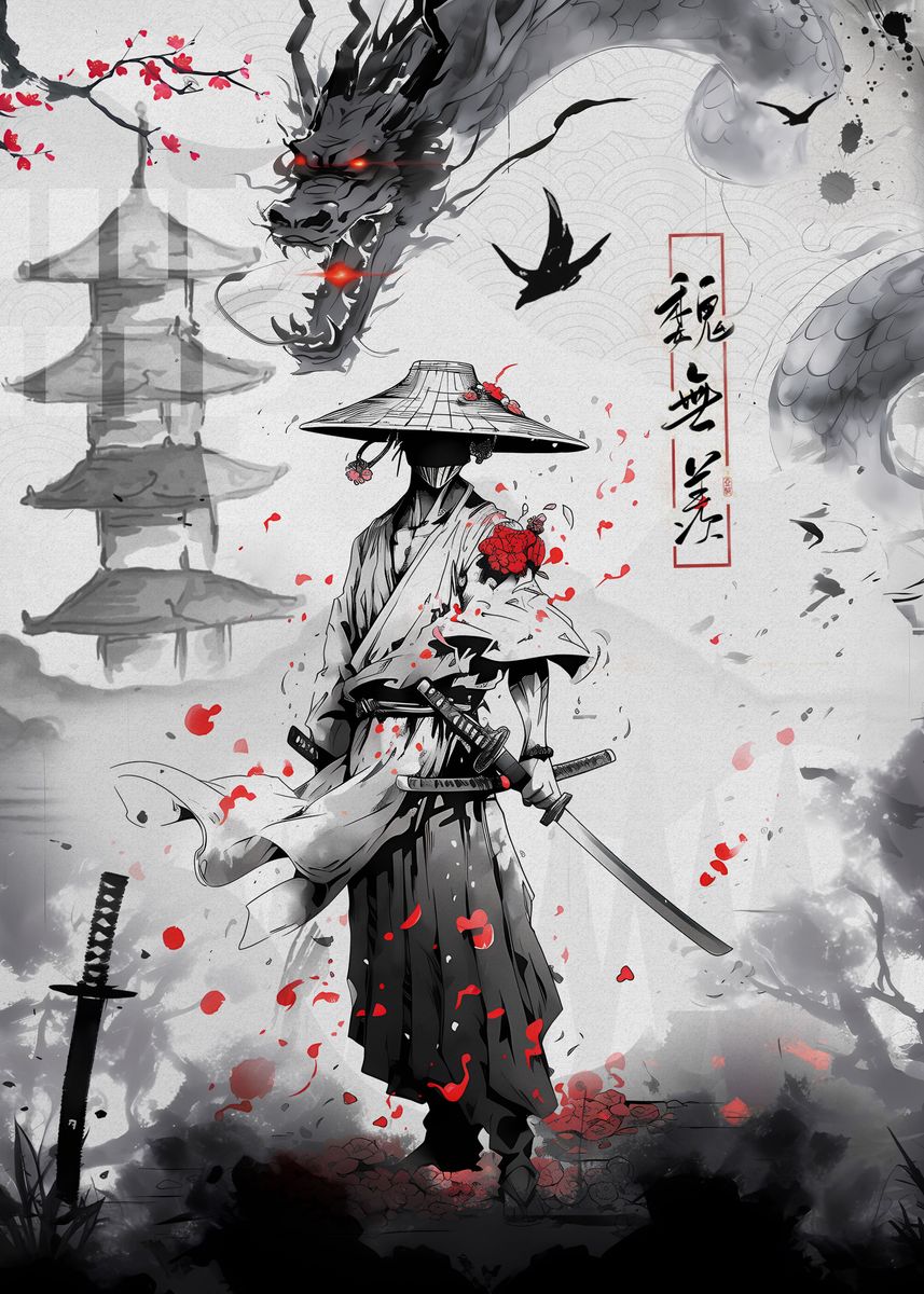 'Samurai Ink Wash ' Poster, picture, metal print, paint by Thomas jdda ...
