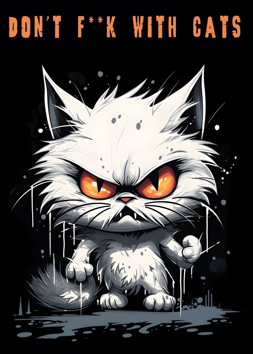 'funny cat Scathing Feline' Poster, picture, metal print, paint by ...