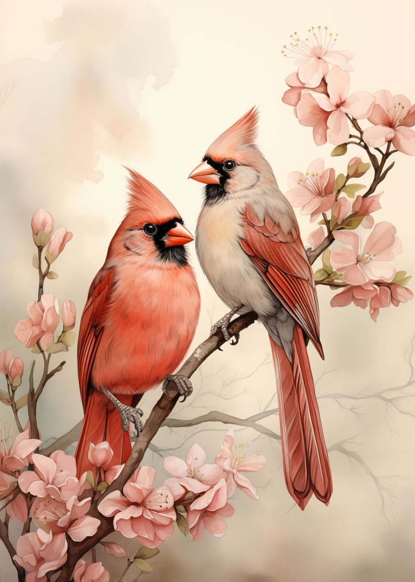 'Northern Cardinal Couple' Poster, picture, metal print, paint by Katy ...
