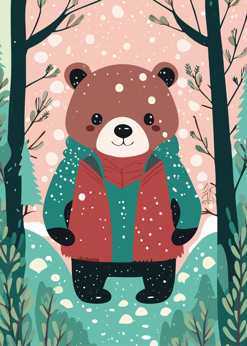 'Cute Bear In The Forest' Poster, picture, metal print, paint by Simon ...