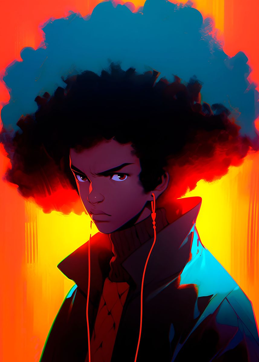 'Sunset Afro Hair' Poster, picture, metal print, paint by Pozter | Displate