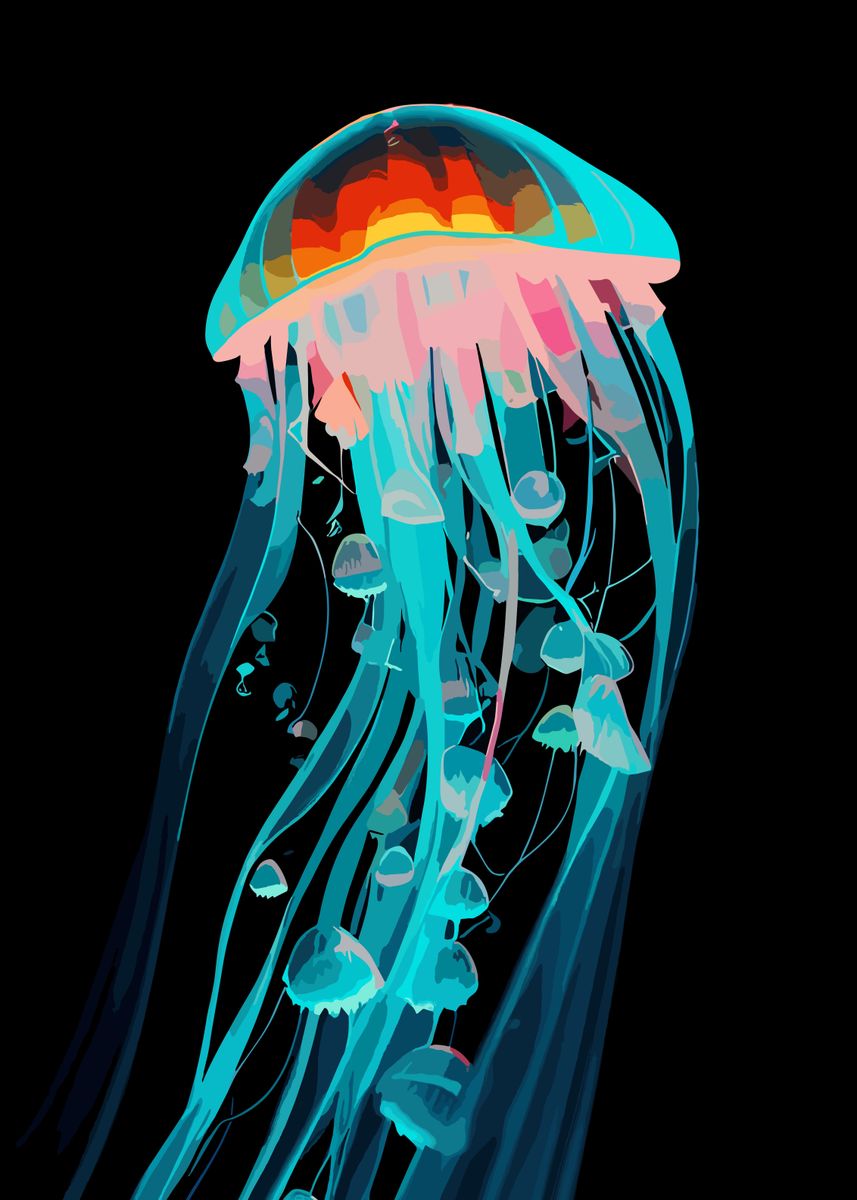 'Jellyfish in Sea' Poster, picture, metal print, paint by Wisnu ...
