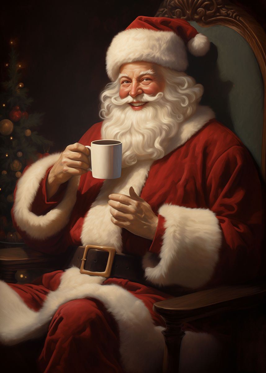 'Santa Loves Coffee' Poster, picture, metal print, paint by Destinie ...