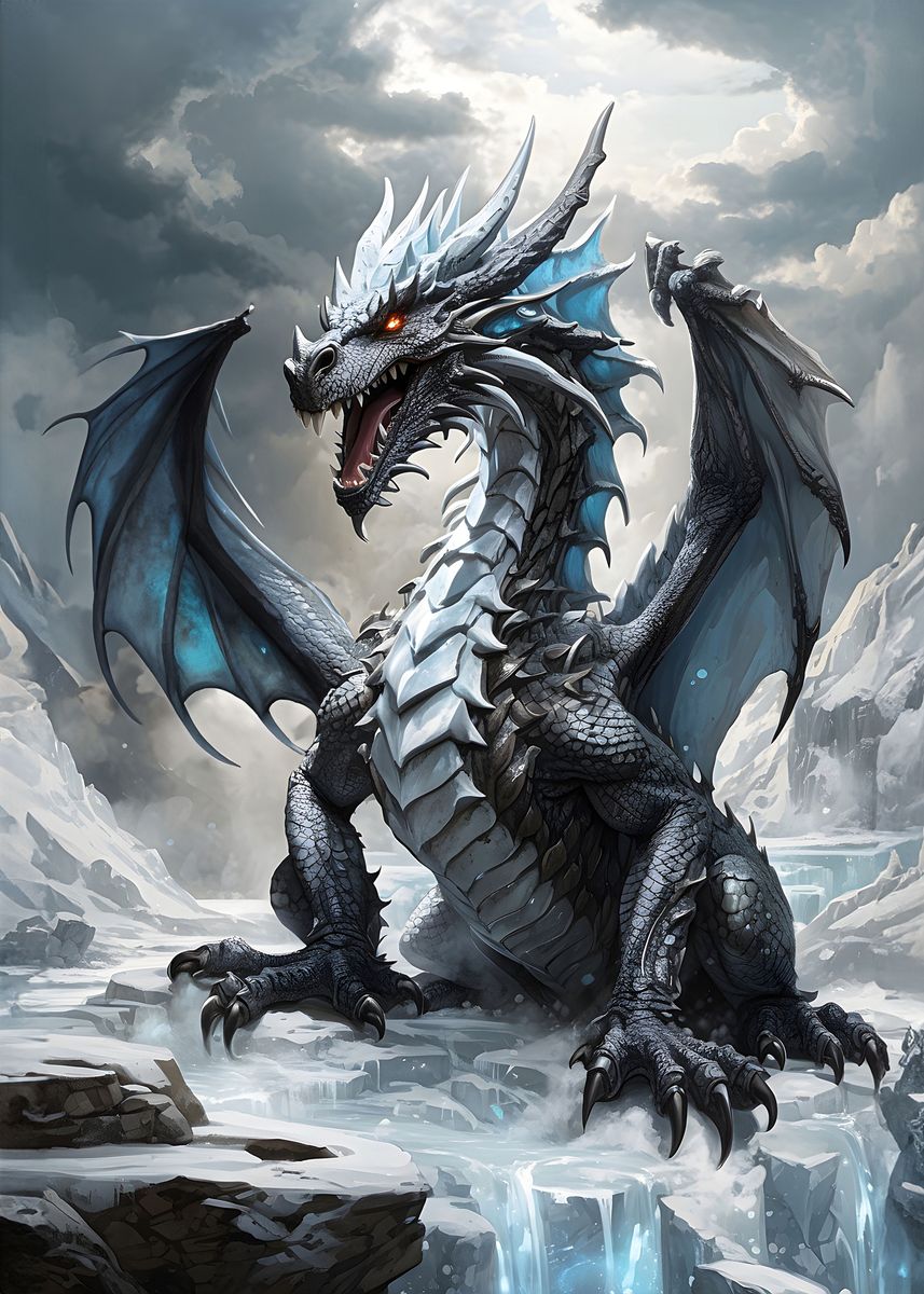 'Ice Dragon' Poster, picture, metal print, paint by SuperFlashCrash | Displate