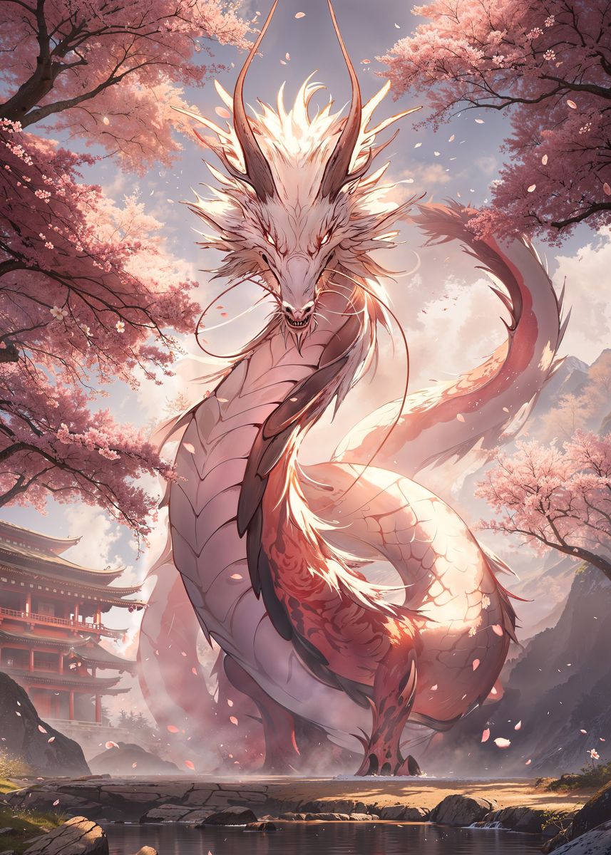 'Japanese Sakura Dragon ' Poster, picture, metal print, paint by ...