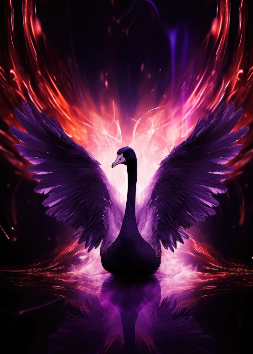 'Purple Fire Swan' Poster, picture, metal print, paint by Jan | Displate
