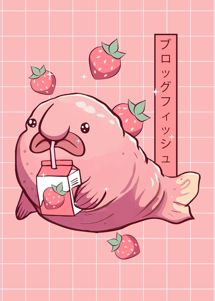'Kawaii Blobfish Japanese' Poster, picture, metal print, paint by ...