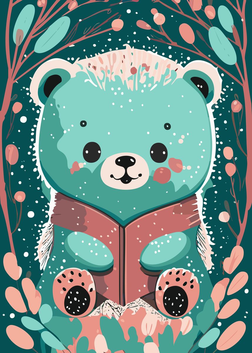 'Cute Bear In The Forest' Poster, picture, metal print, paint by Simon ...