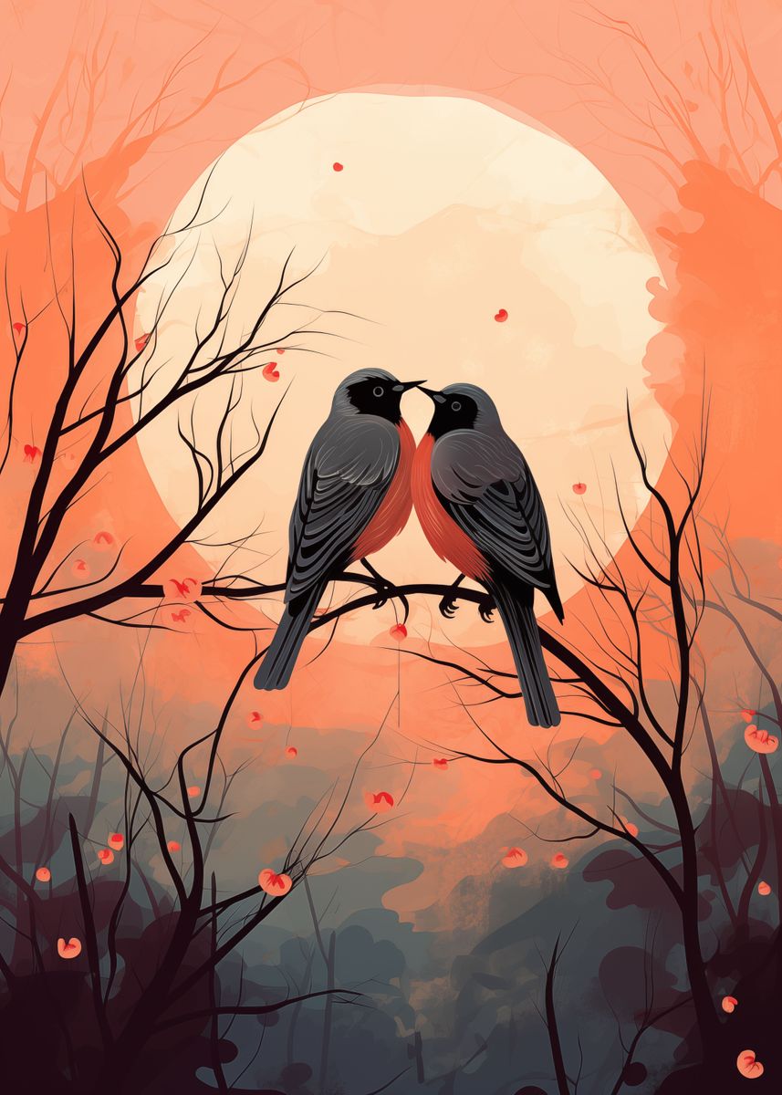 'American Robin Couple Love' Poster, picture, metal print, paint by ...