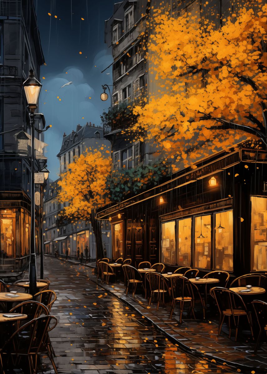 'Paris Streets at night' Poster, picture, metal print, paint by ...