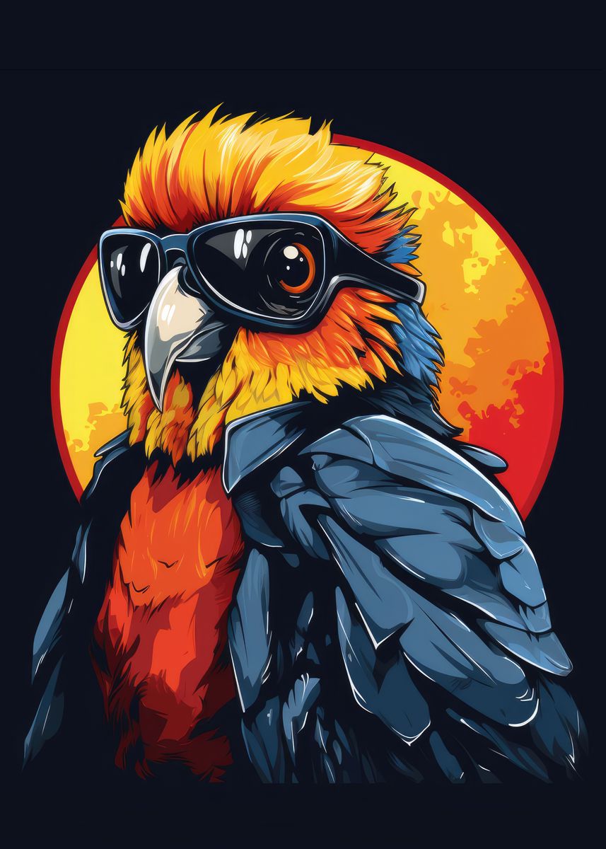 'Retro parrot in sunglasses' Poster, picture, metal print, paint by ...