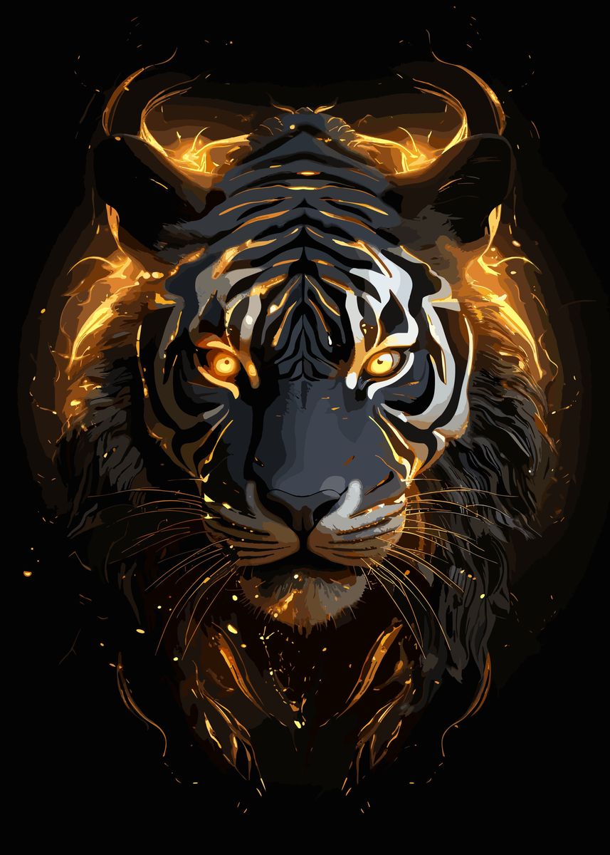 'Tiger Black and Gold' Poster, picture, metal print, paint by 99 ...