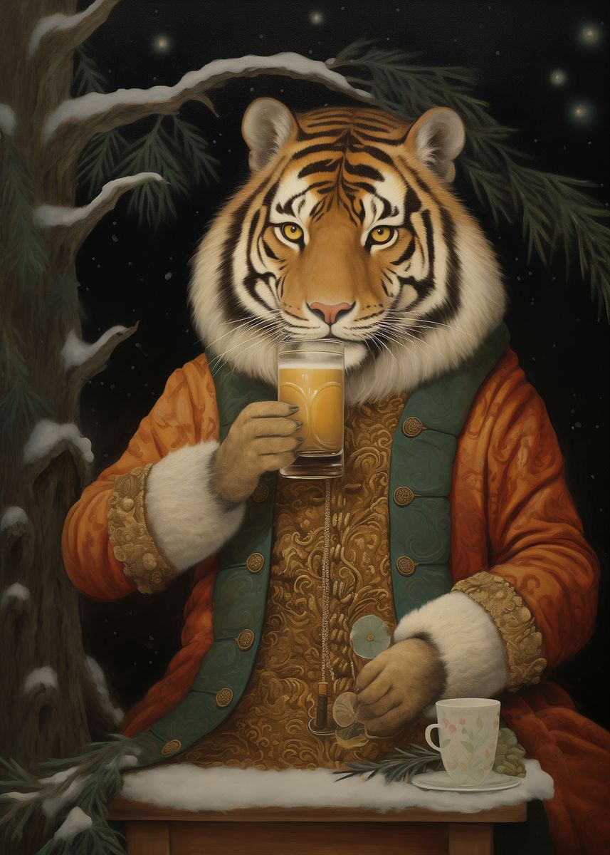 'Tiger Drink Beer Xmas' Poster, picture, metal print, paint by Dasi ...