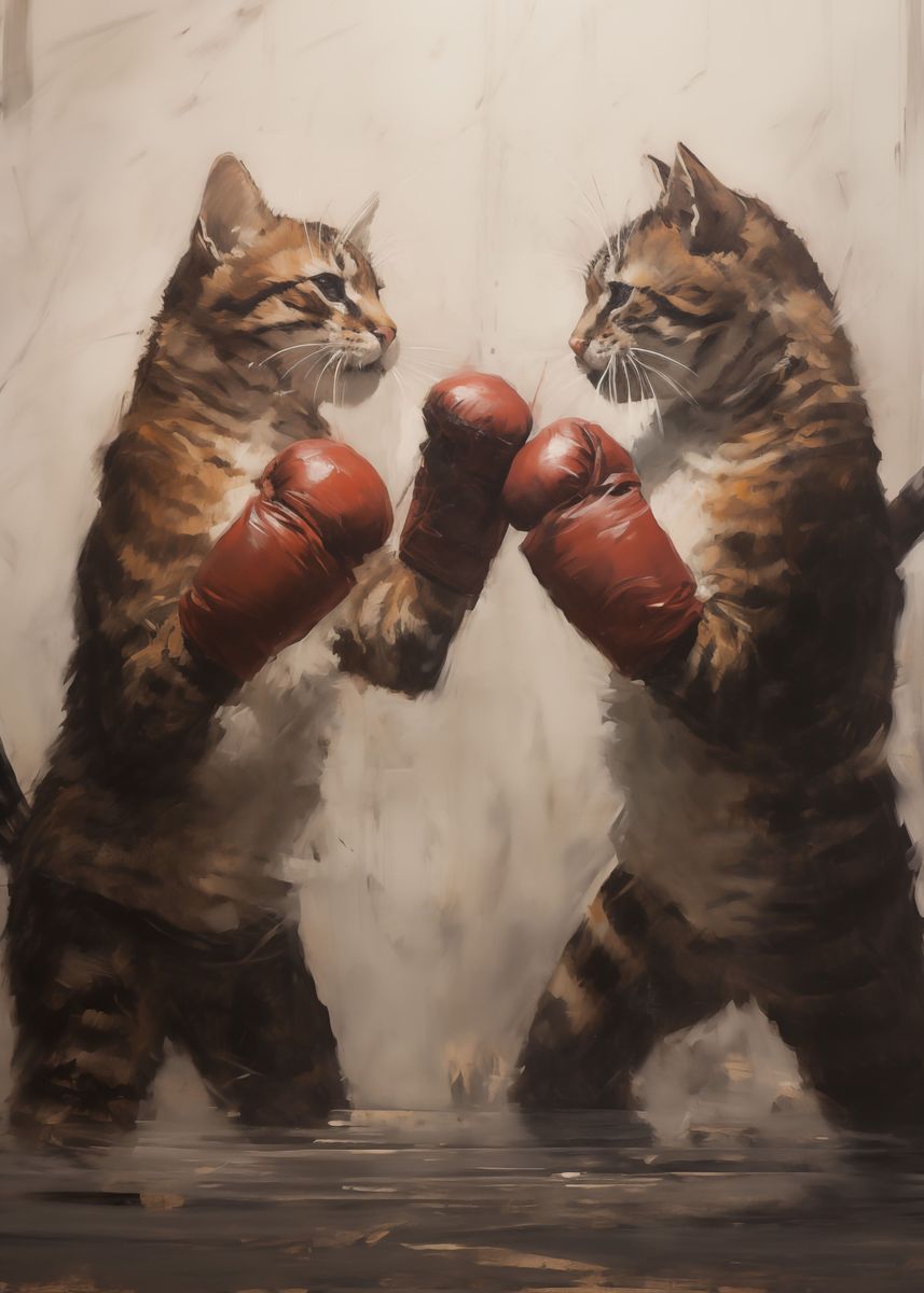 'The Vintage Boxing Cats' Poster, picture, metal print, paint by ...