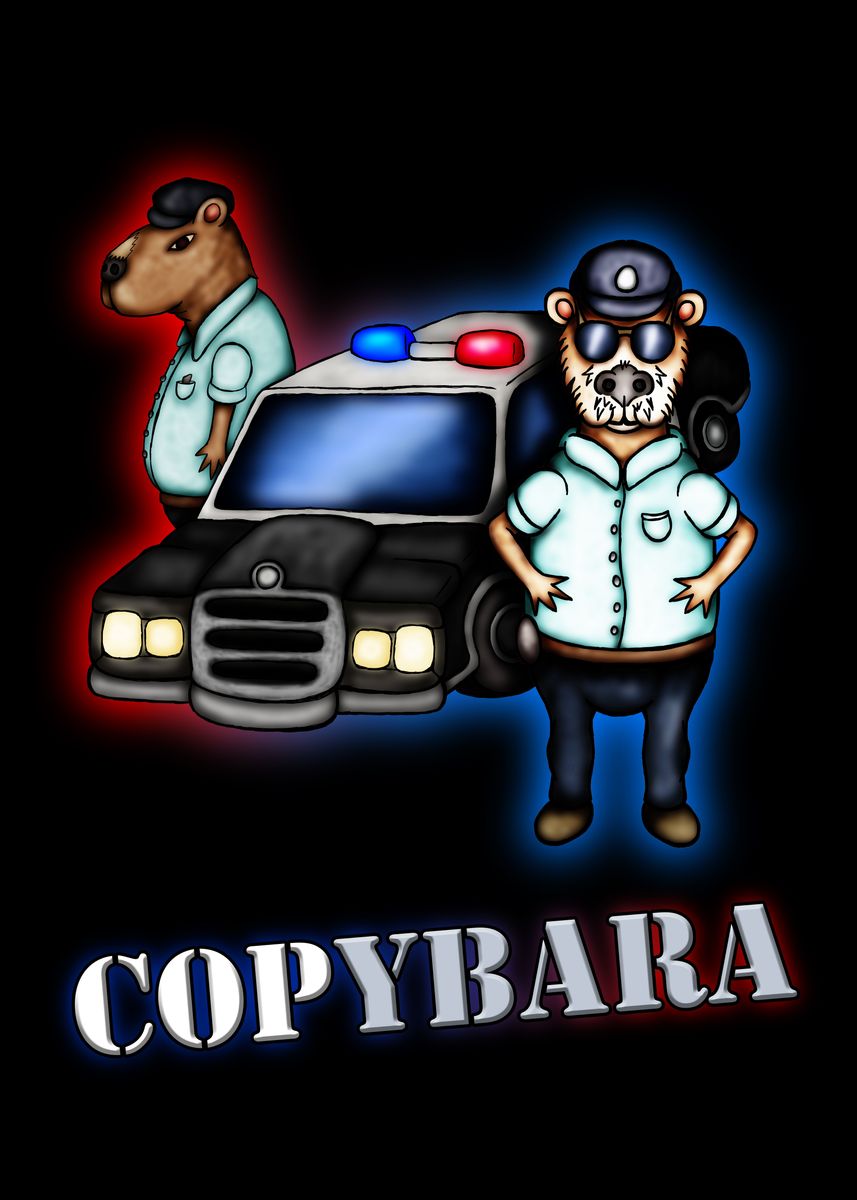'Copybara Capybara Cops' Poster, picture, metal print, paint by Klendagon | Displate