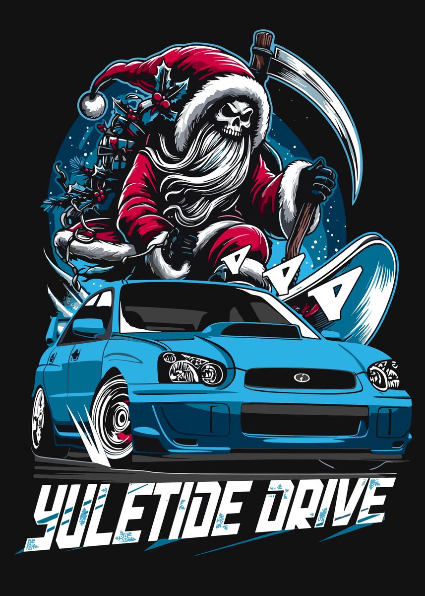 'Santa Drive' Poster, picture, metal print, paint by Savinda | Displate
