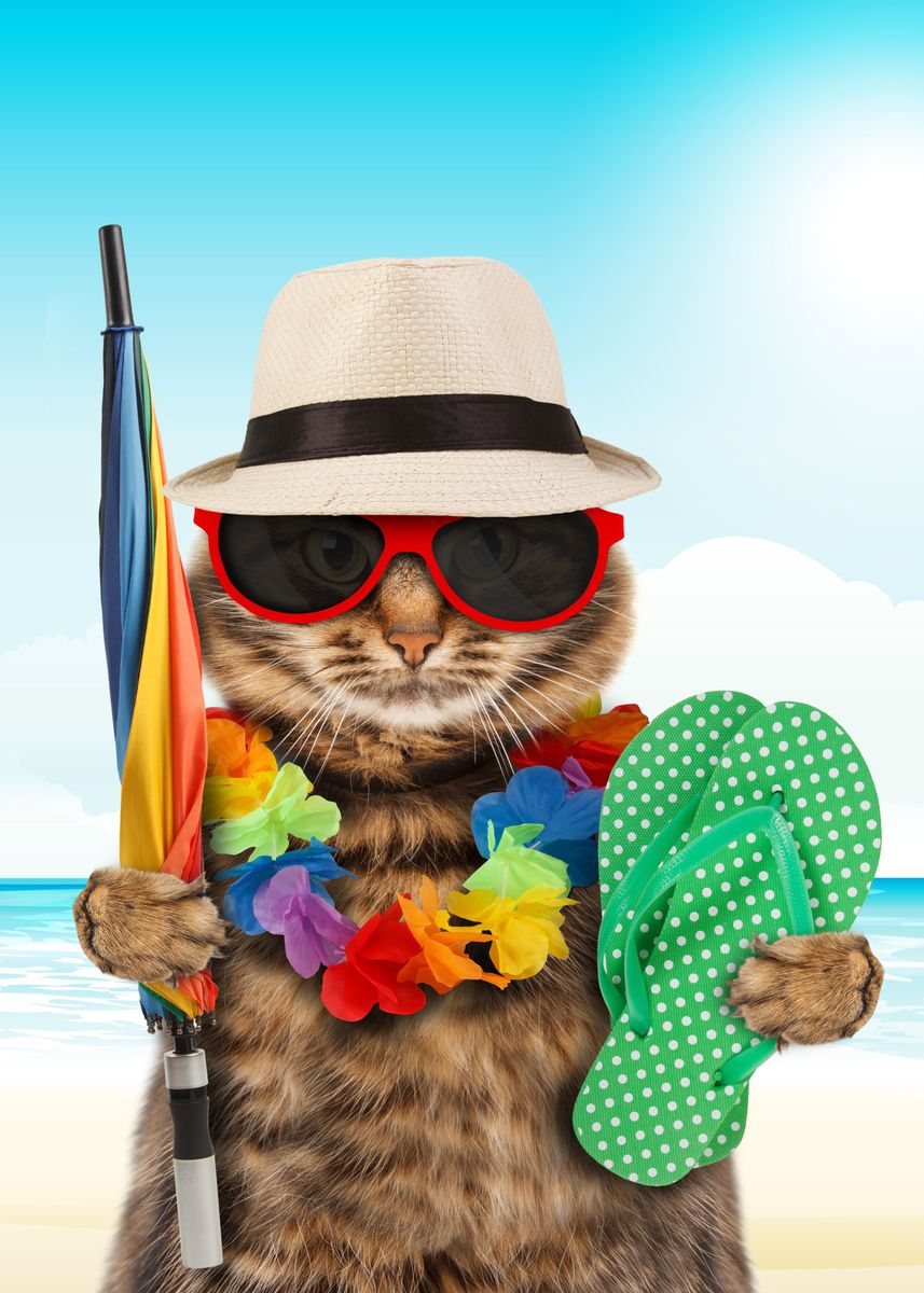 'Summer Vacation Cats beach' Poster, picture, metal print, paint by ...