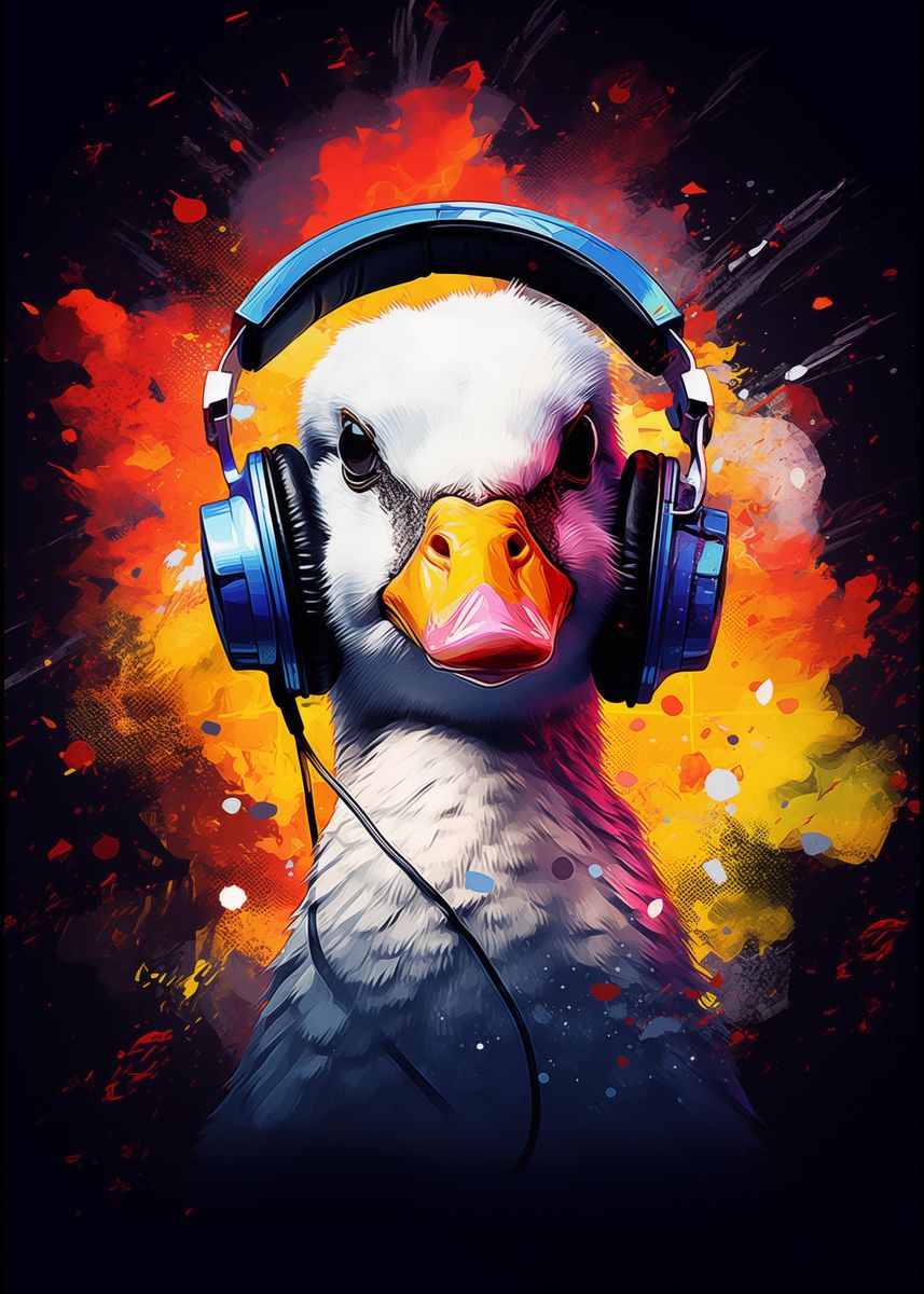 'Goose With Headphones' Poster, picture, metal print, paint by ...