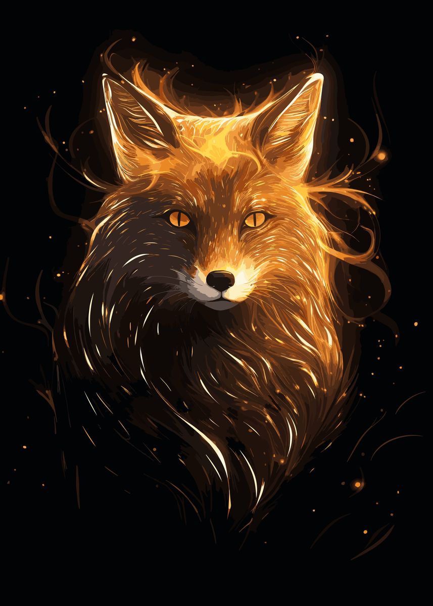 'Fox in Black and Gold' Poster, picture, metal print, paint by 99 ...