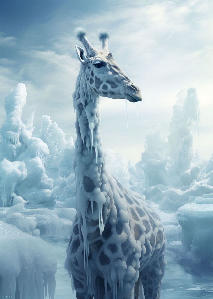 'Giraffe in Ice World' Poster, picture, metal print, paint by Frank ...