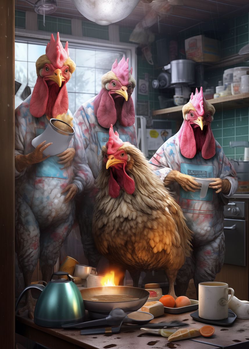 'Chicken Pajama Party' Poster, picture, metal print, paint by Keller ...