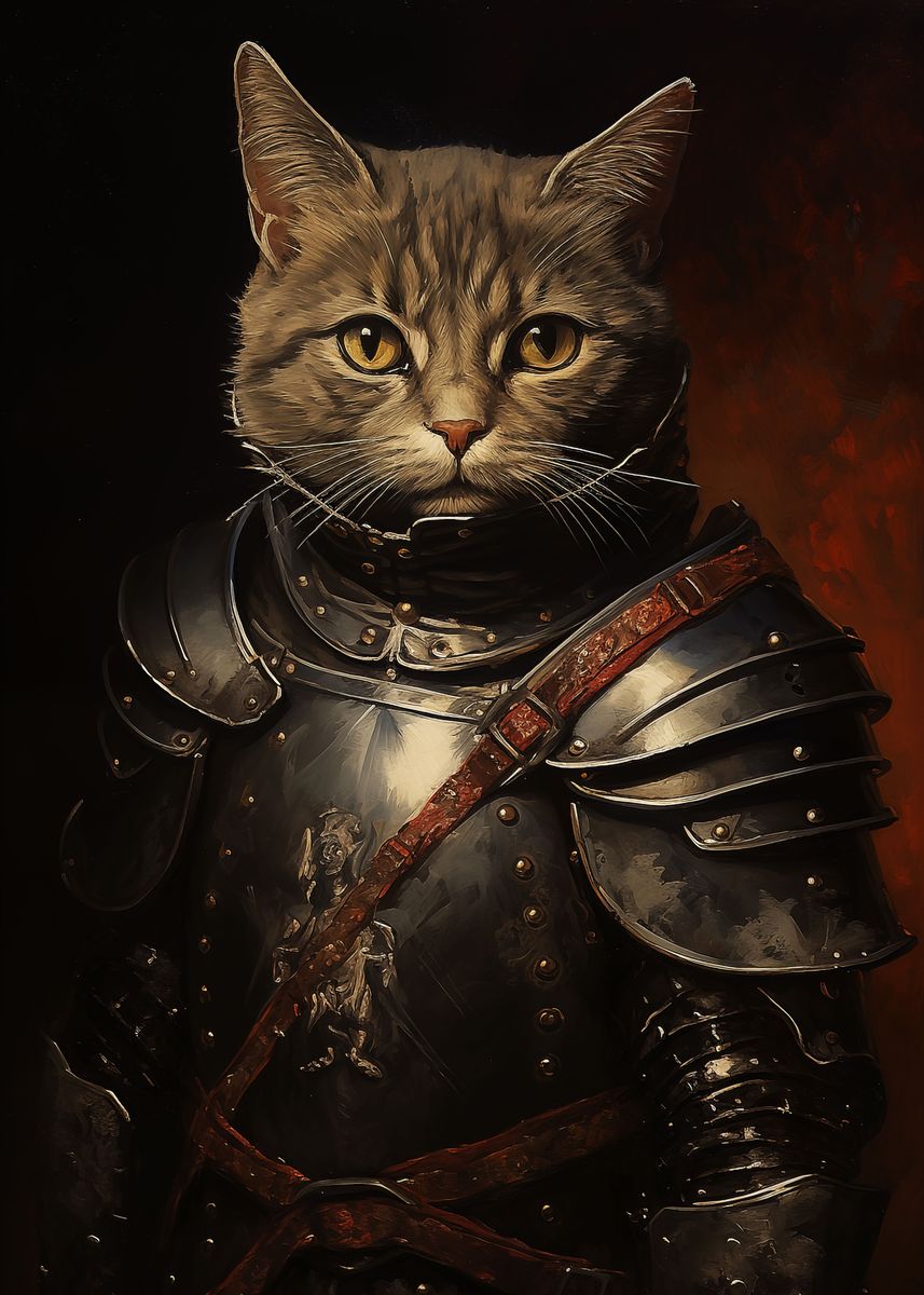 'The Cat Knight' Poster, picture, metal print, paint by Muntwalt | Displate